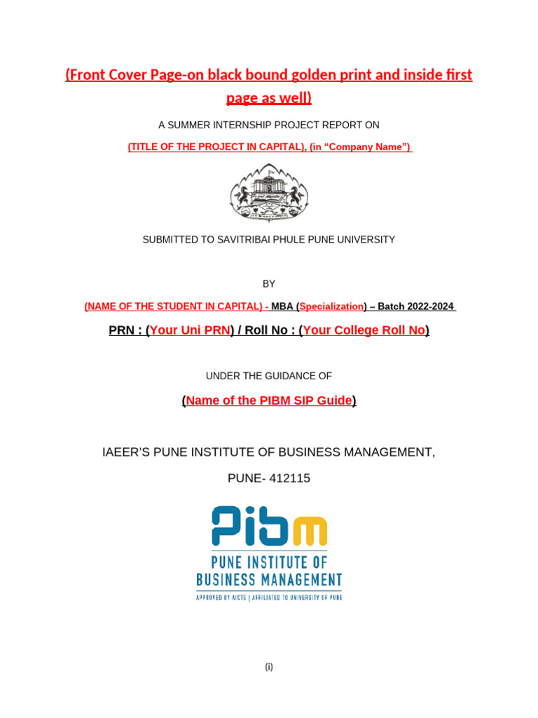 MBA SIP Front Cover Pages | PDF