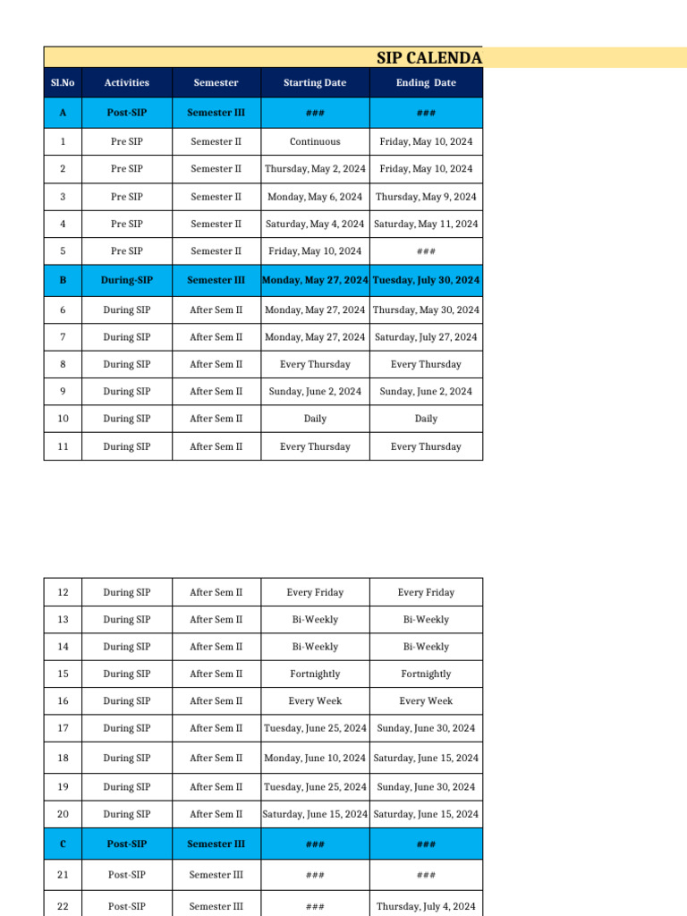 SIP Calendar 2024 | PDF
