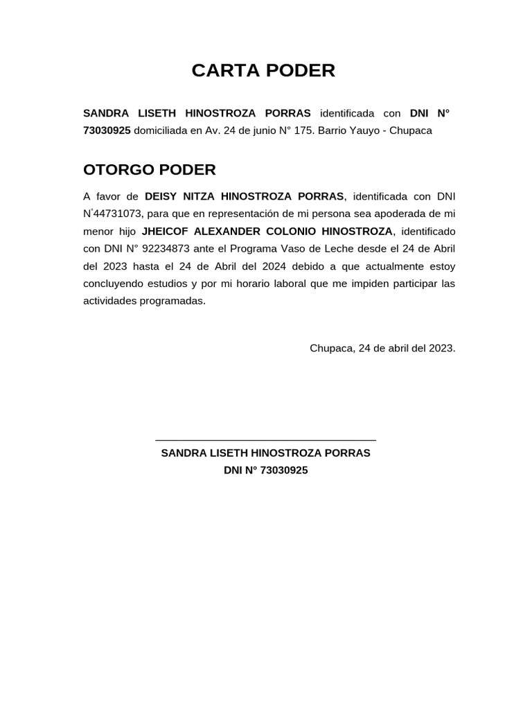 Carta Poder Deysi | PDF