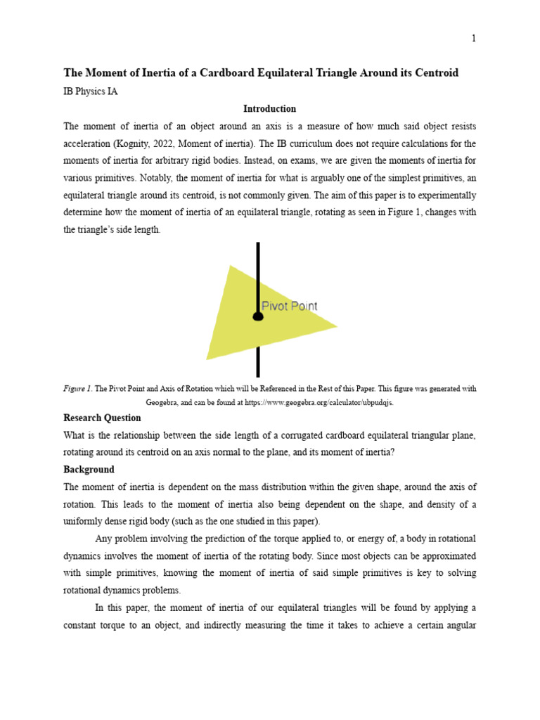 The Moment of Inertia of A Cardboard Equilateral Triangle Around Its ...