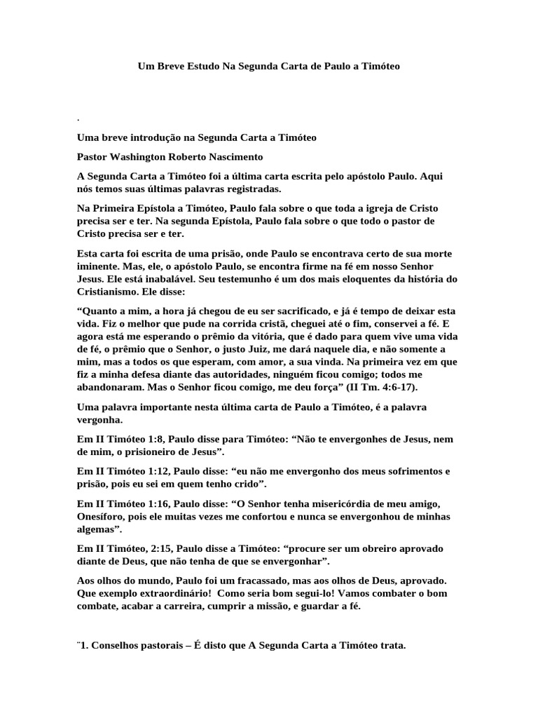 Um Breve Estudo Na Segunda Carta A Timóteo | PDF