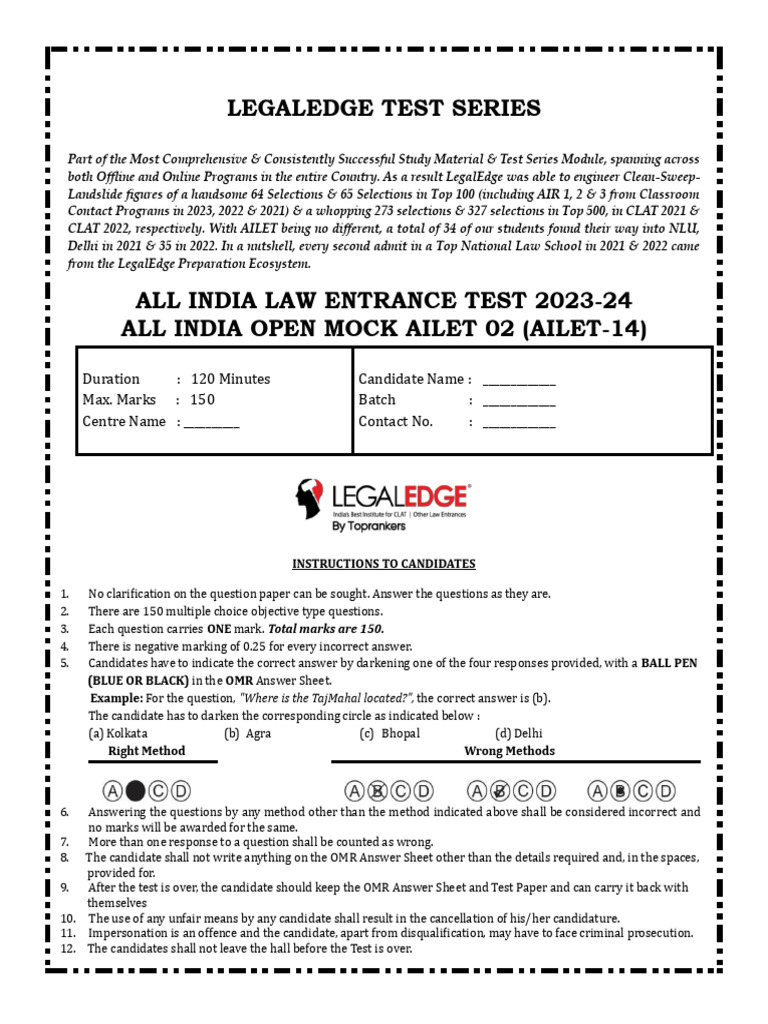 AILET Mock 14 Question Paper.5678128 | PDF