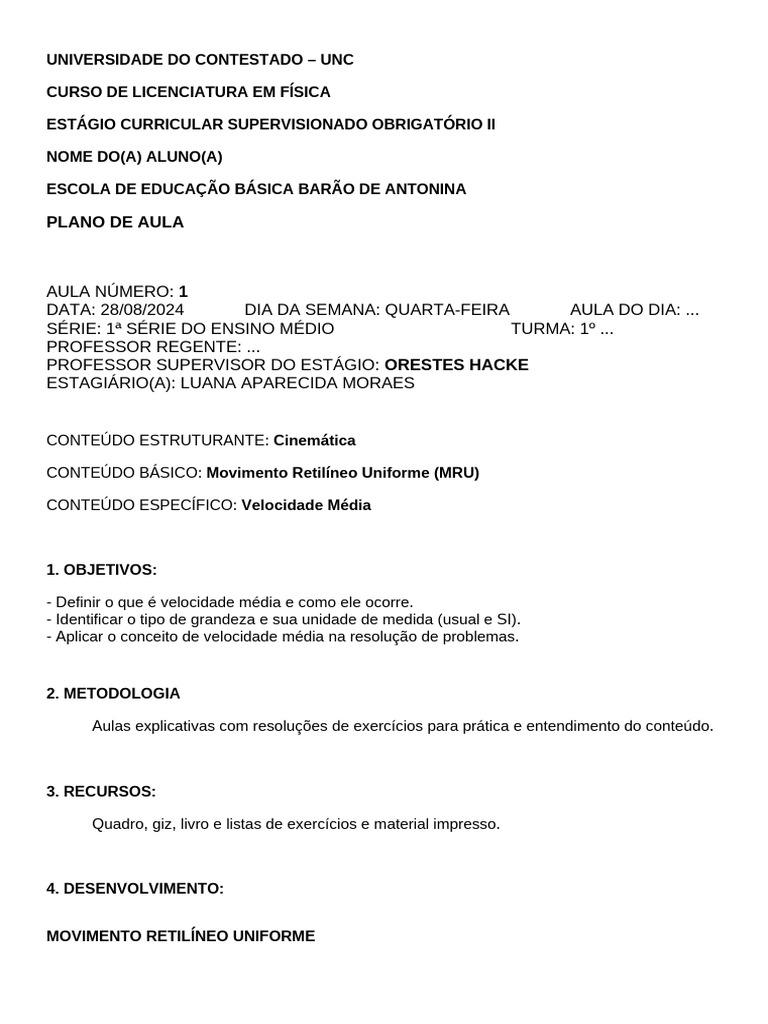 Modelo de Plano de Aula | PDF