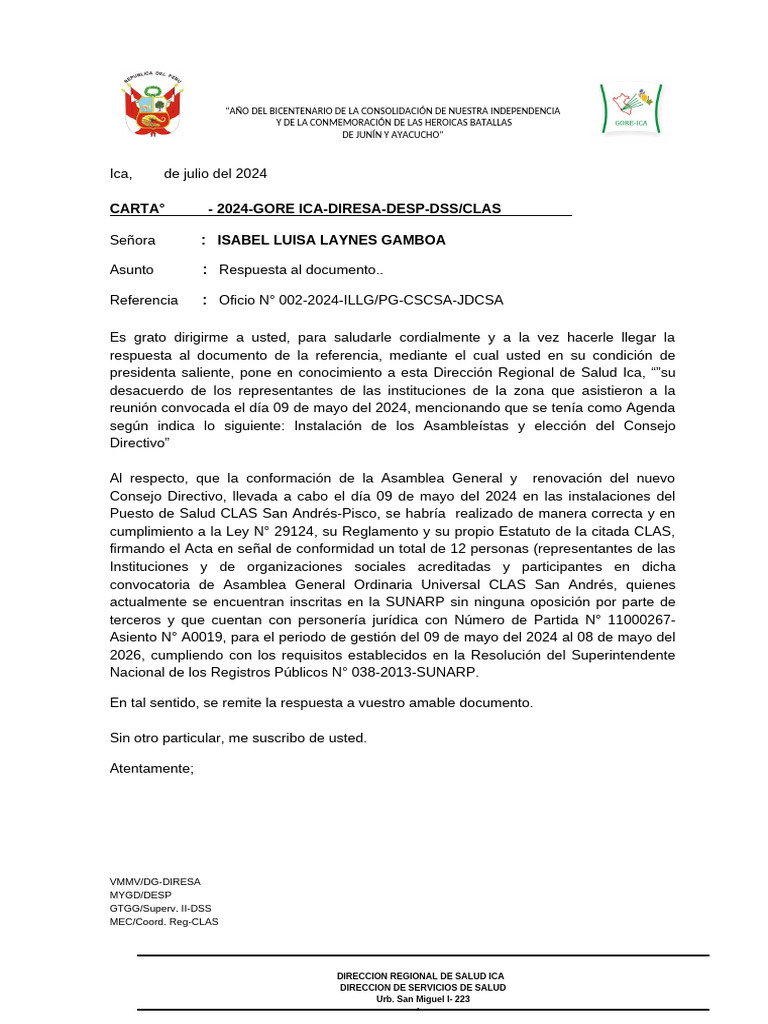 Carta A Ex-C.d. Clas San Andrés | PDF