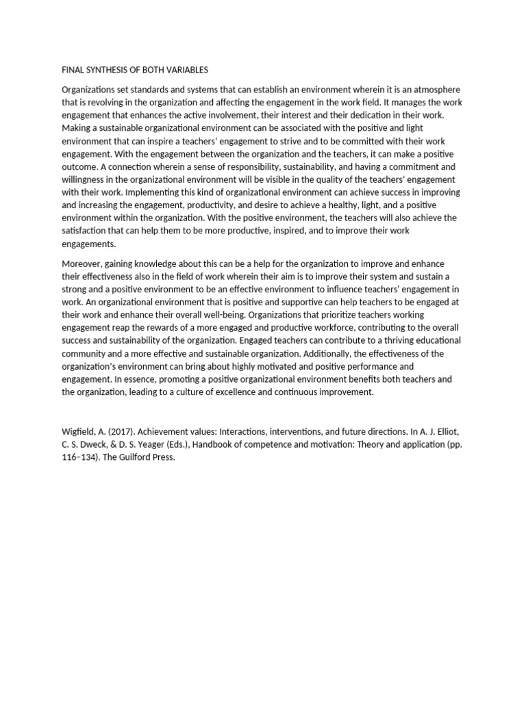 Final Synthesis of Both Variables | PDF