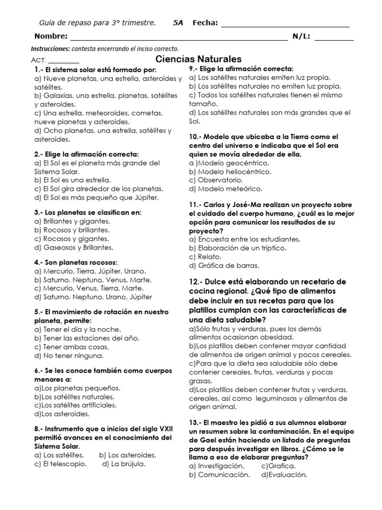 GUIA DE REPASO 5A CN HIST GEO | PDF