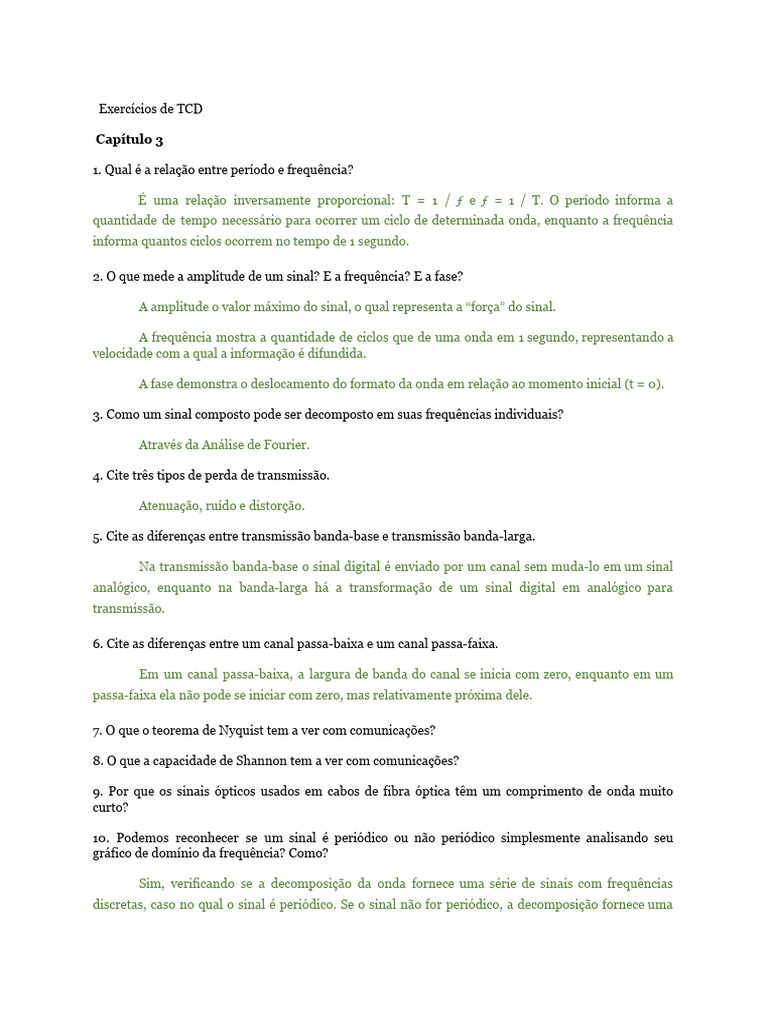 Exercícios Resolvidos de TCD | PDF | Fibra ótica | Ciências e Matemática