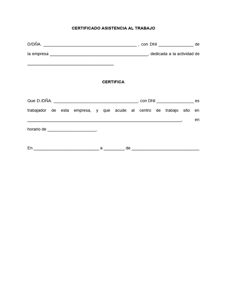Certificado Asistencia Al Trabajo | PDF