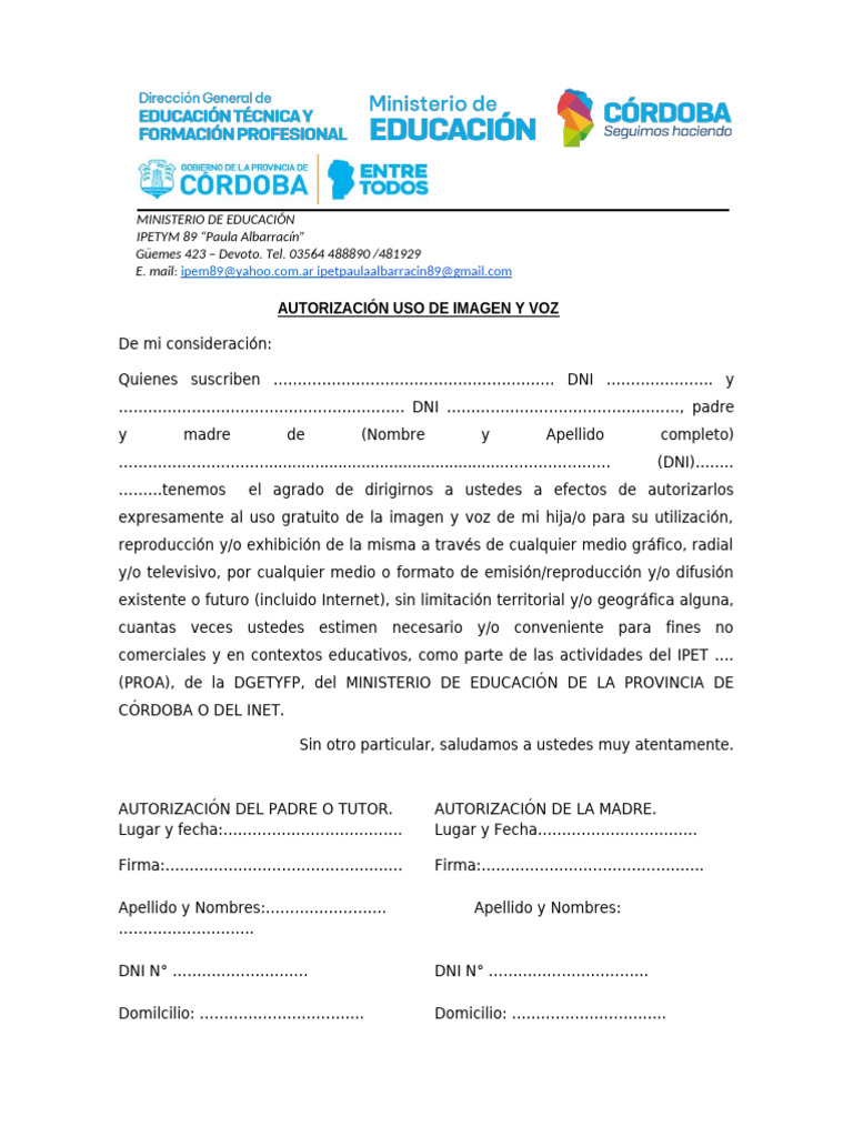 Autorización Uso de Imagen y Voz | PDF
