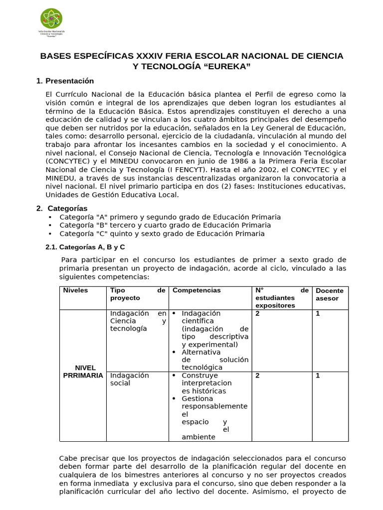 BASES FENCYT ETAPA I.E. Agosto 2024 | PDF