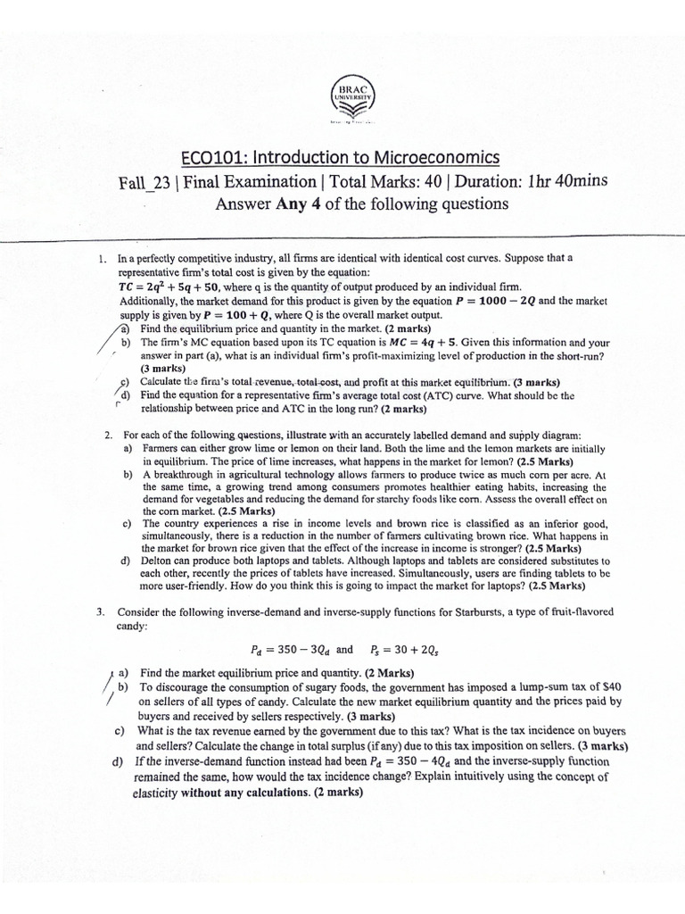 Eco101 Final Fall 23 | PDF