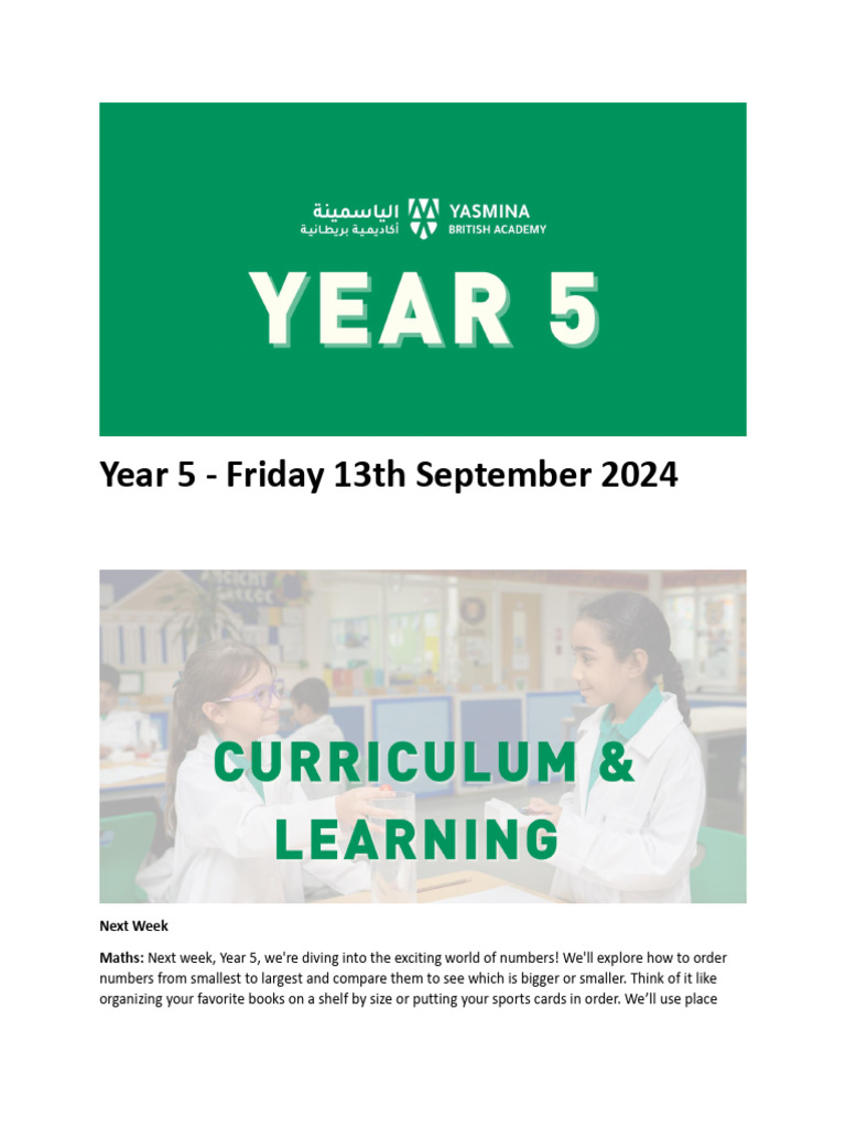 Year 5 - Friday 13th September 2024 | PDF