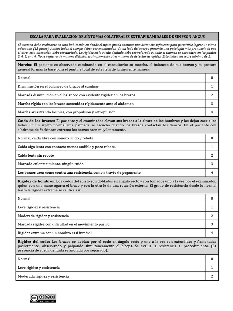 Escala para Evaluación de Síntomas Colaterales Extrapiramidales de Simpson-Angus | PDF
