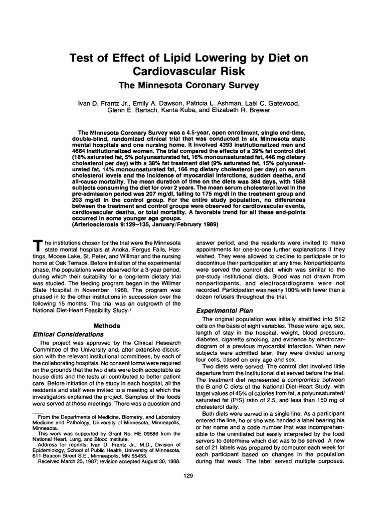 Minnesota Coronary Experiment (1968-73) | PDF