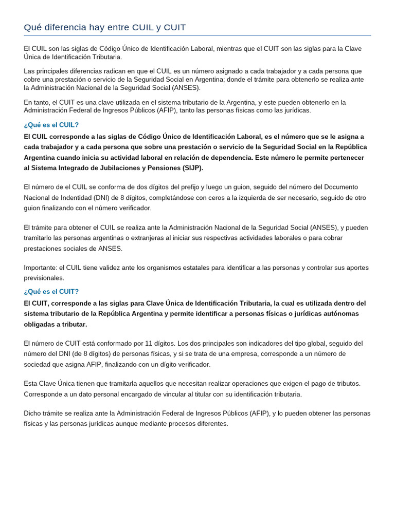 CUIL vs CUIT: Diferencias Clave en Argentina | PDF | Documento de ...