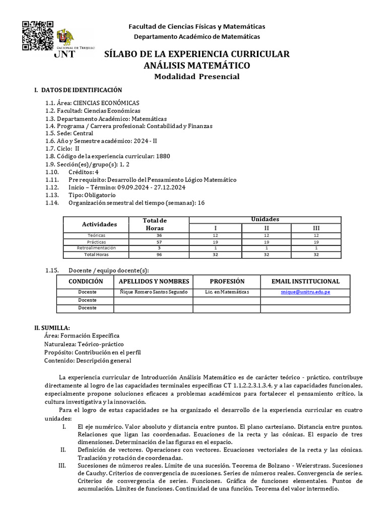 Silabo Anã Lisis Matemã Tico Contabilidad 2024-II | PDF | Matemática | Negócios