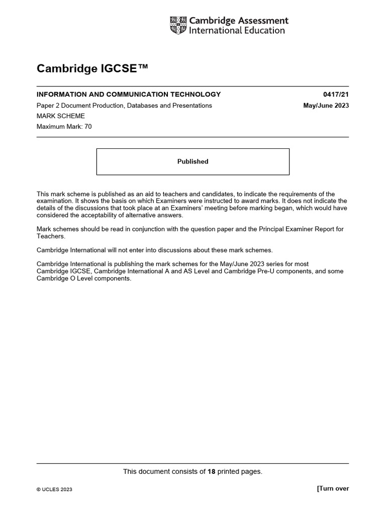 Cambridge IGCSE™: Information and Communication Technology 0417/21 | PDF