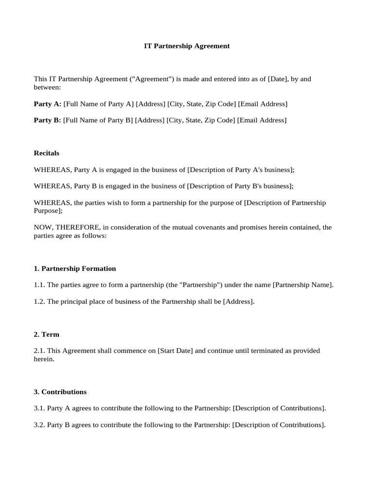 IT Partnership Agreement Template | PDF | Partnership | Arbitration