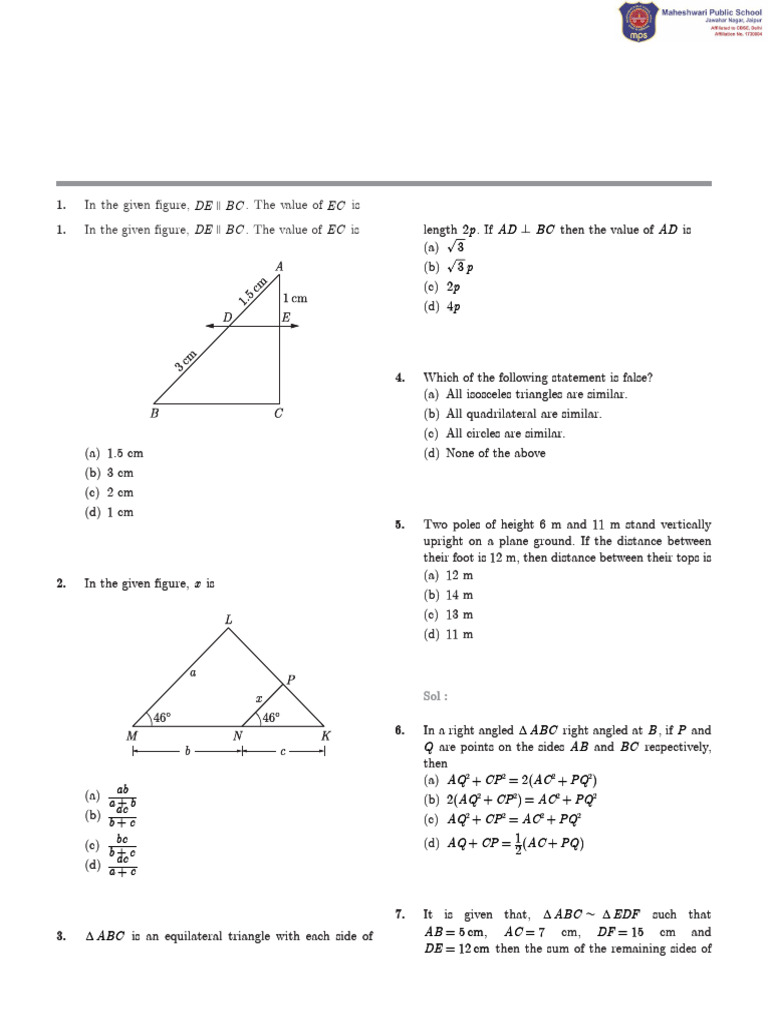 MCQ CH6 Triangles | PDF