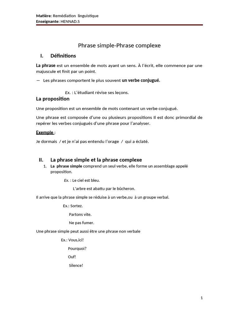 Phrase Simple Complexe | PDF