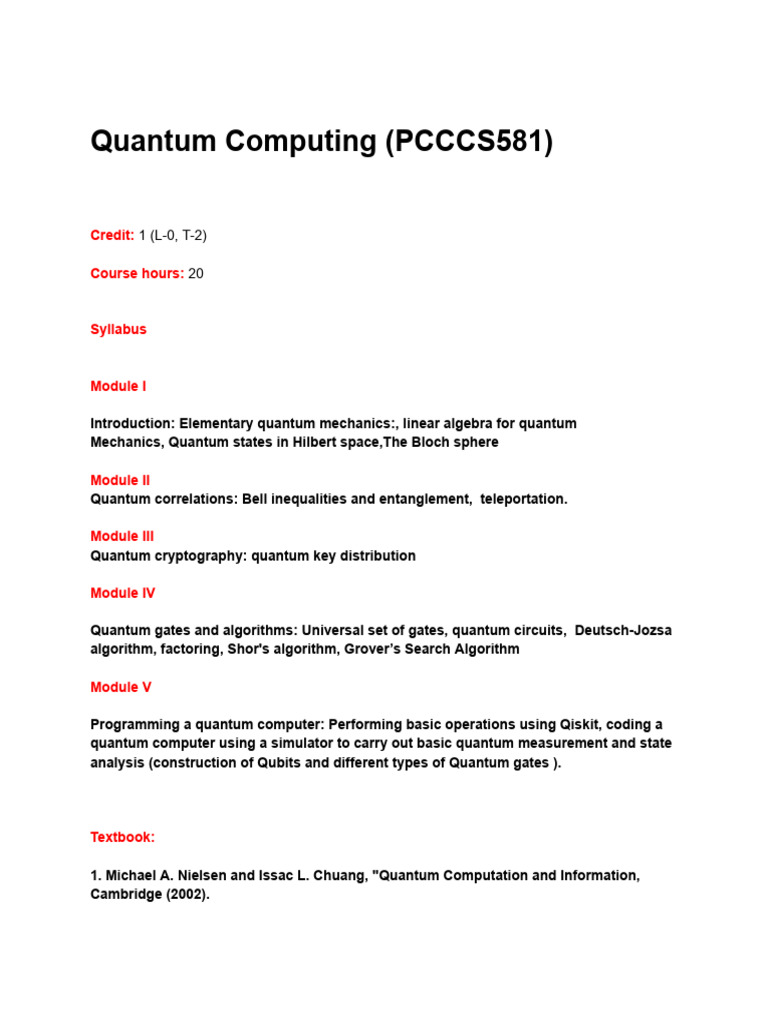 Quantum Computing Pcccs581 Syllabus Pdf