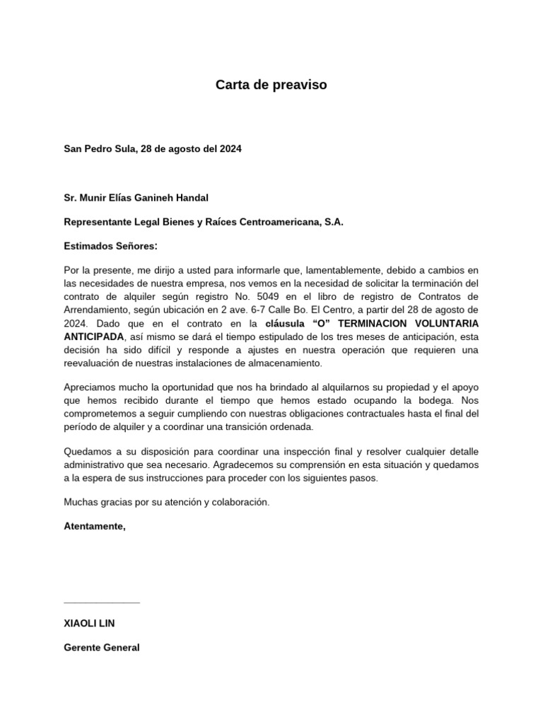 Carta de Preaviso | PDF