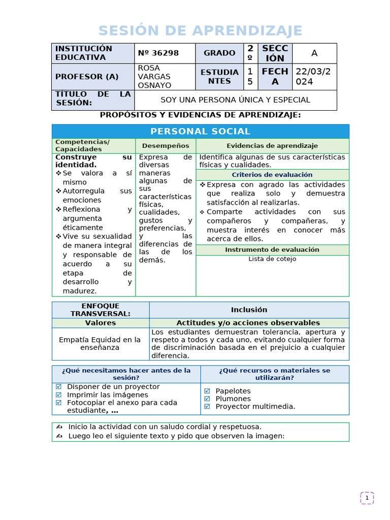 Sesiones de Aprendizaje - Semana 2 - UDA 1 - Editora Quipus Perú | PDF