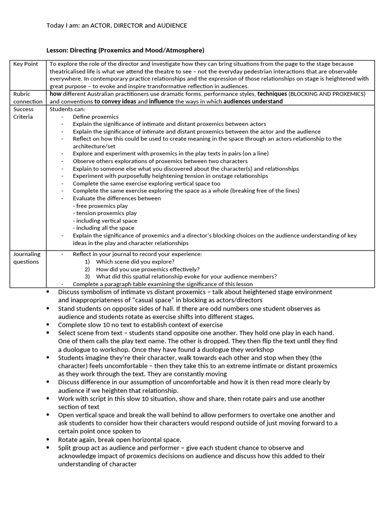 Lesson 10 - Directing - Proxemics and Moodatmosphere | PDF | Communication | Language Arts ...