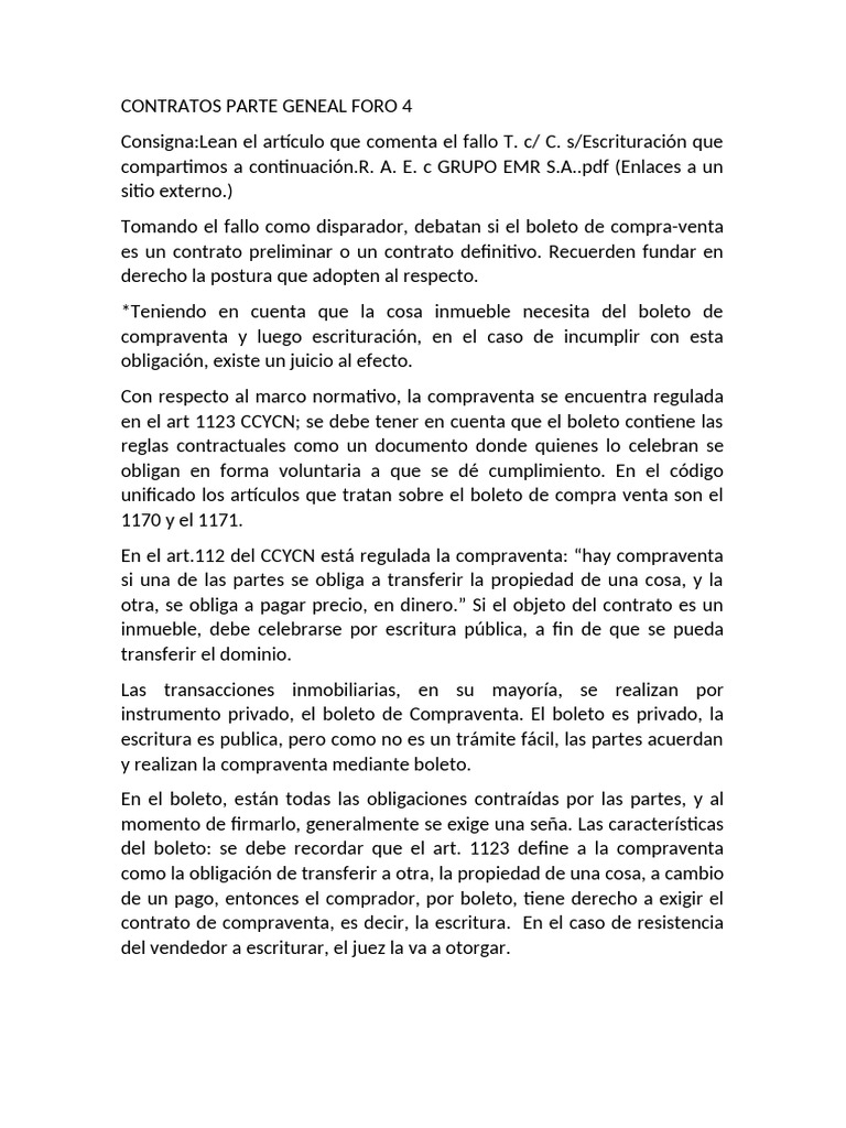 Contratos Parte Geneal Foro 4 | PDF