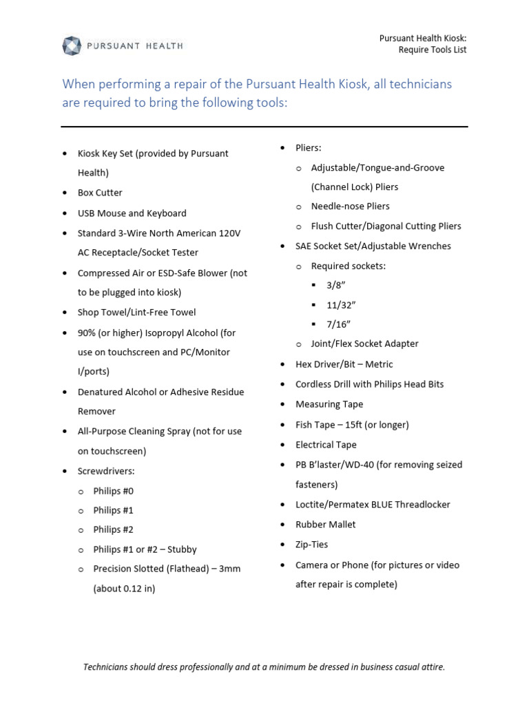 Required Tools List | PDF