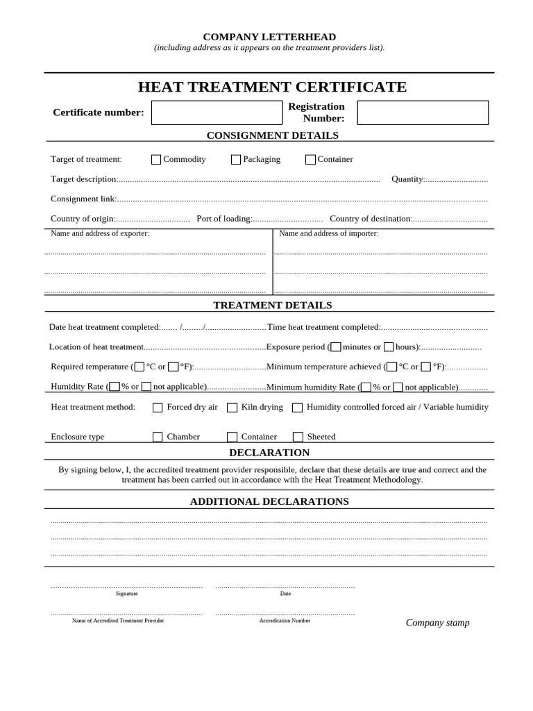 Generic Heat Treatment Certificate Template | PDF