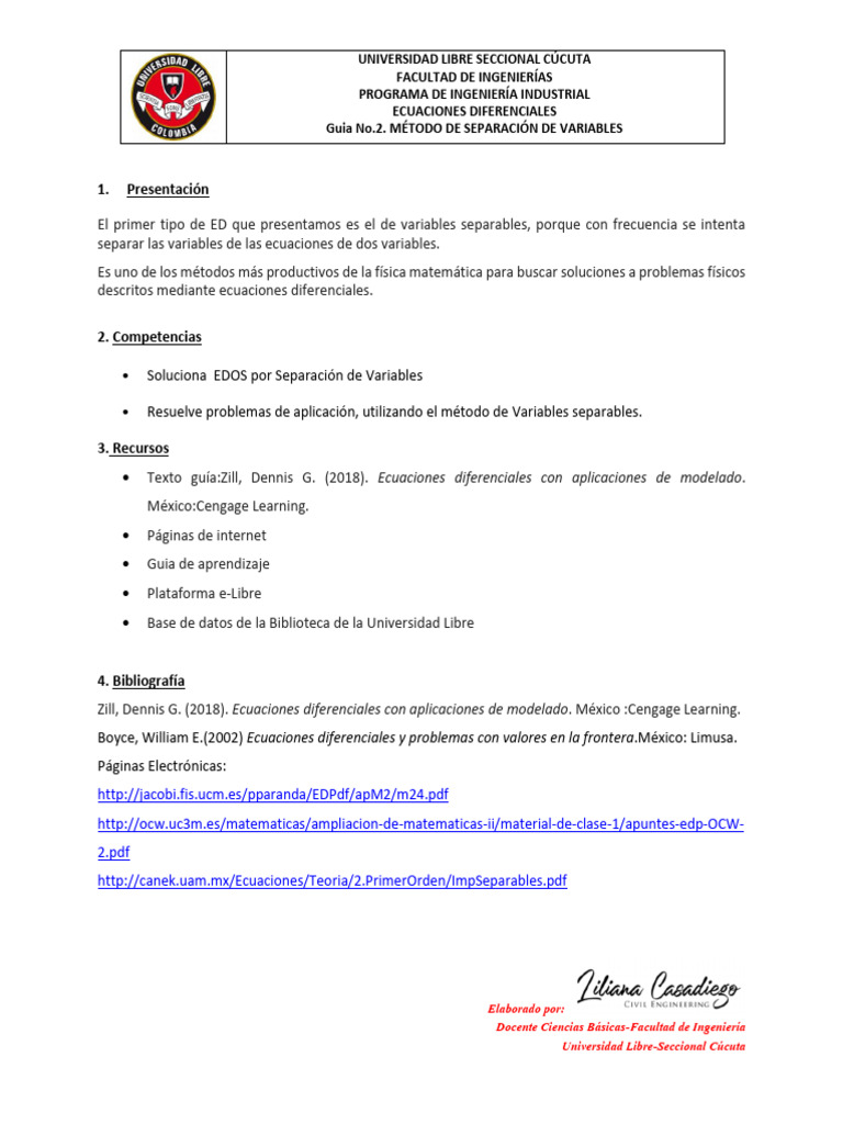 Guia N°2. MÉTODO DE SEPARACIÓN DE VARIABLES 24 | PDF