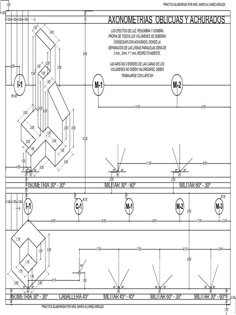Hoja Guia Nº1 Axonometrias Oblicuas | PDF