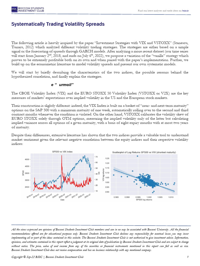Systematic Vol Trade Final Draft | PDF | Vix | Finance & Money Management