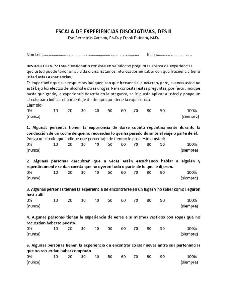 Escala de experiencias disociativas | PDF