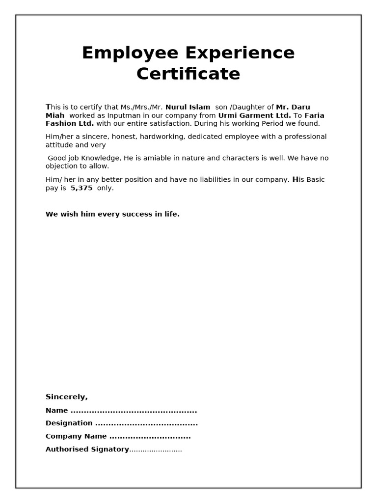 Experience Certificate | PDF