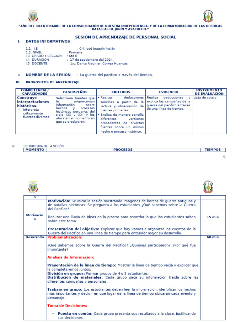 SESION - PS-CONS. INTER. HIS. - Linea de Tiempo de La Guerra Del Pacifico | PDF
