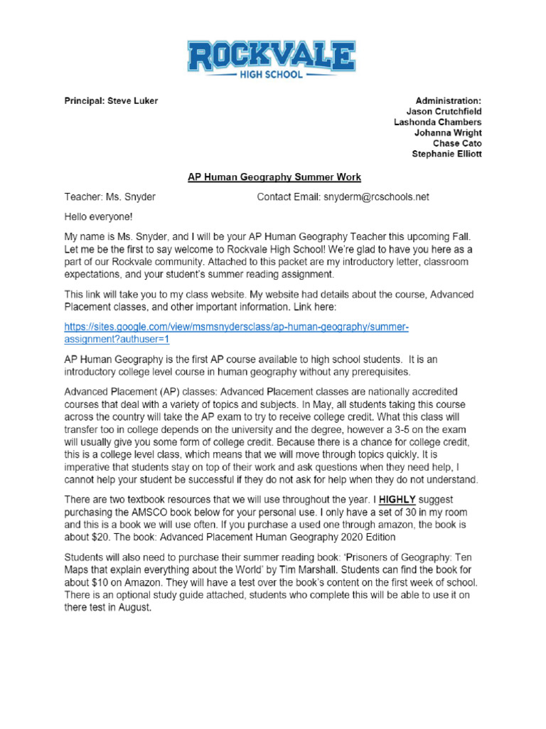 AP Human Geography Summer Work 2023 | PDF