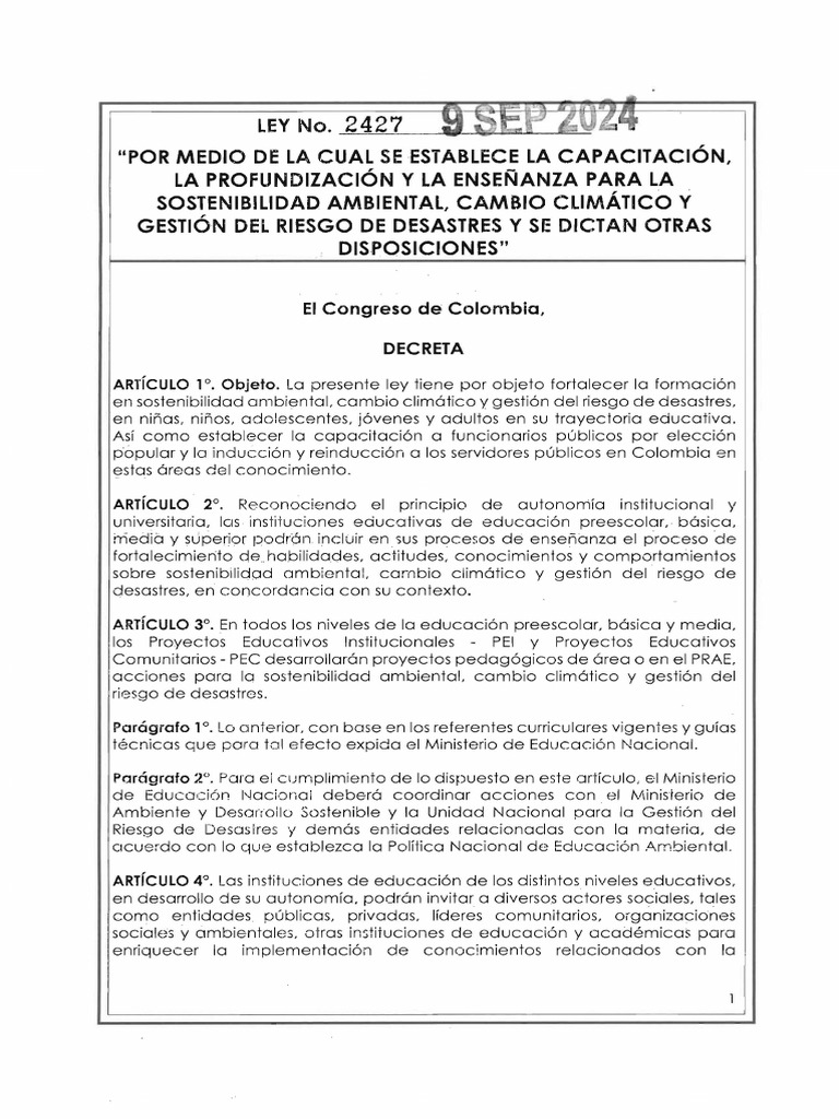 Ley 2427 Del 9 de Septiembre de 2024 | PDF