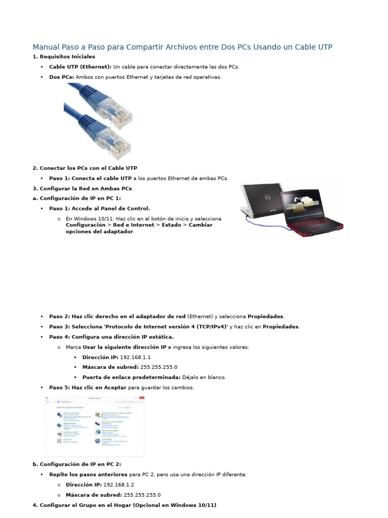 Manual Paso A Paso para Compartir Archivos Entre Dos PCs Usando Un Cable UTP | PDF
