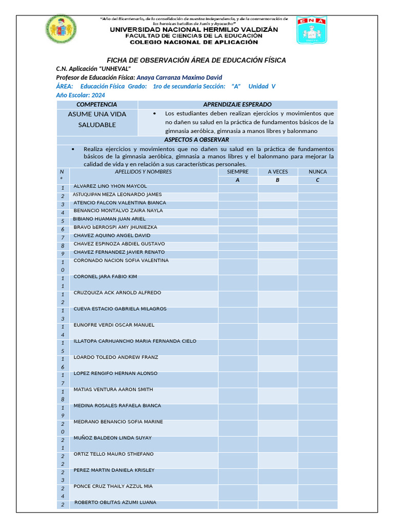 FICHA DE OBSERVACION 1 UNIDAD SESION 4 1 A (Reparado) | PDF
