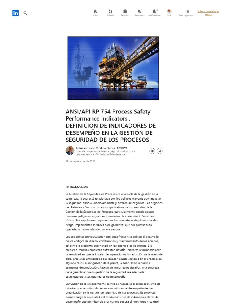 ANSI - API RP 754 Process Safety Performance Indicators, DEFINICION DE ...