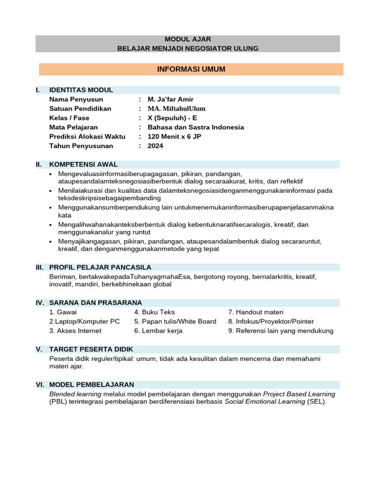 Modul Ajar Bahasa Indonesia Kelas 10 BAB 4 | PDF