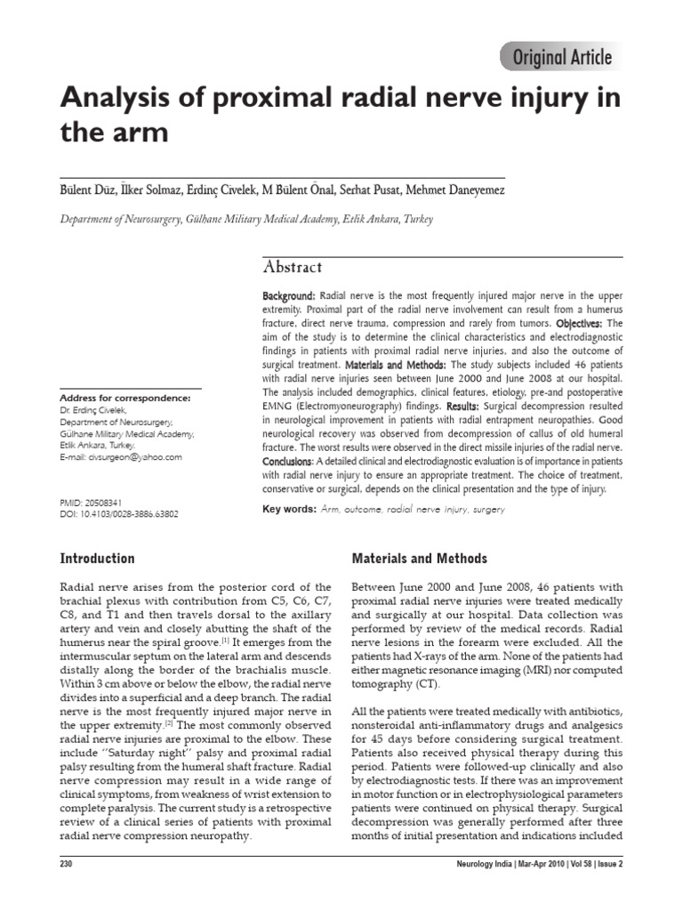 Analysis of Proximal Radial Nerve Injury in The.12 | PDF
