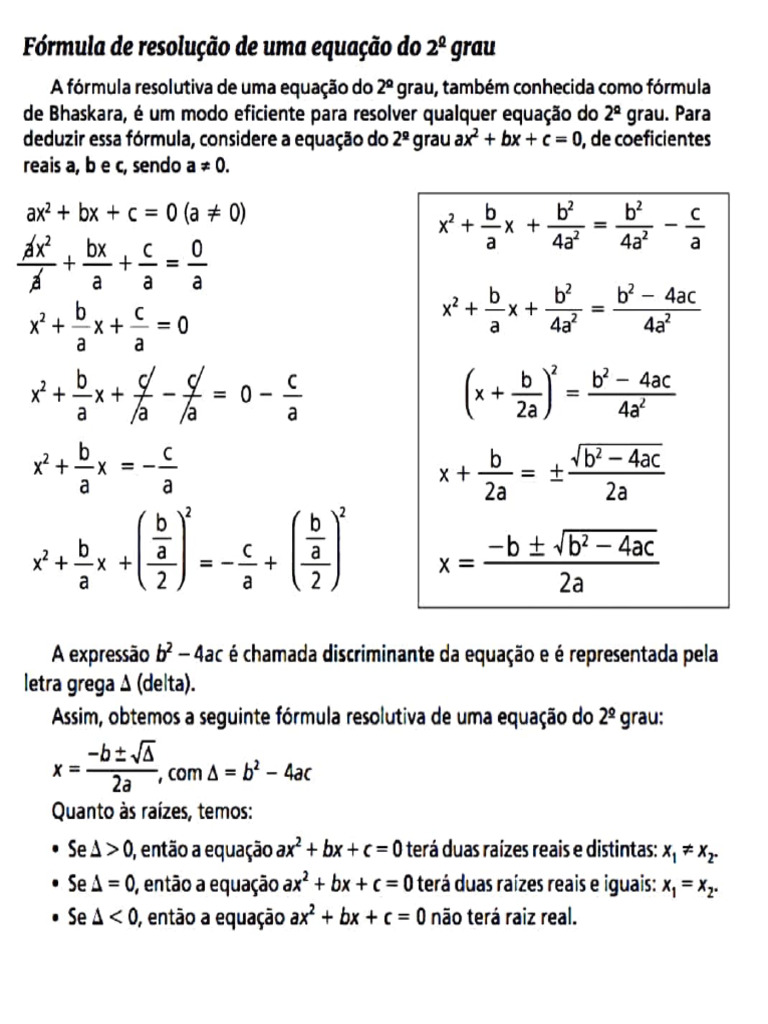 Fórmula Da Equação Do 2 Grau | PDF