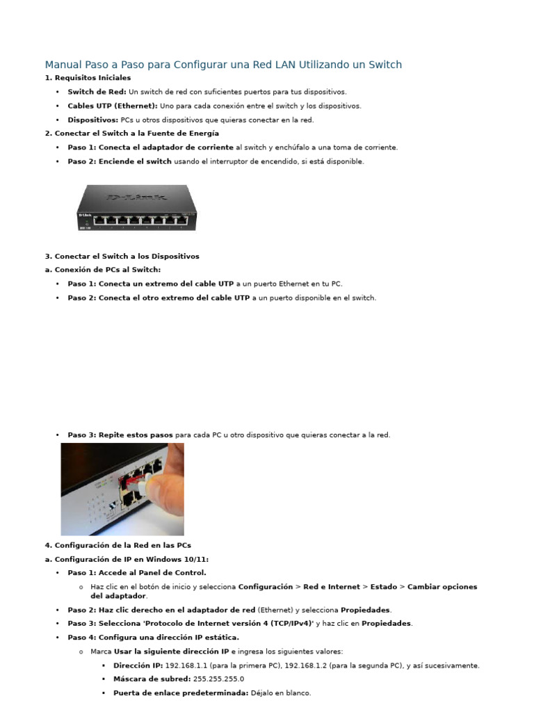 Configurar una Red LAN Utilizando un Switch | PDF
