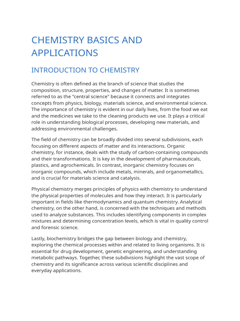 Chemistry Basics and Applications | PDF