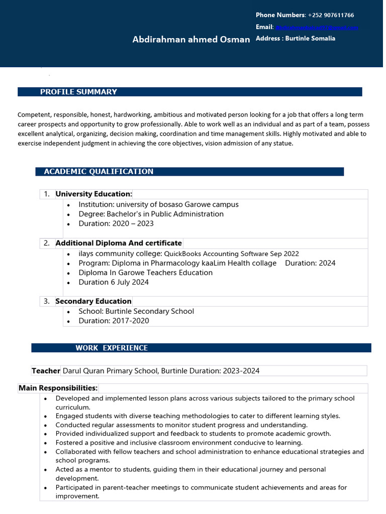 CV Abdirahman Ahmed Balcad | PDF