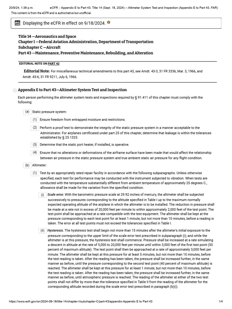 eCFR - Appendix E To Part 43, Title 14 (Sept. 18, 2024) - Altimeter ...