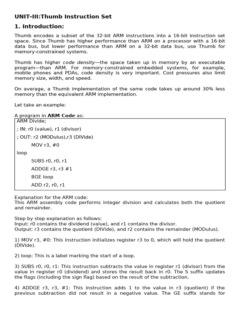 Unit-3Thumb Instruction Set | PDF | Division (Mathematics) | Control Flow